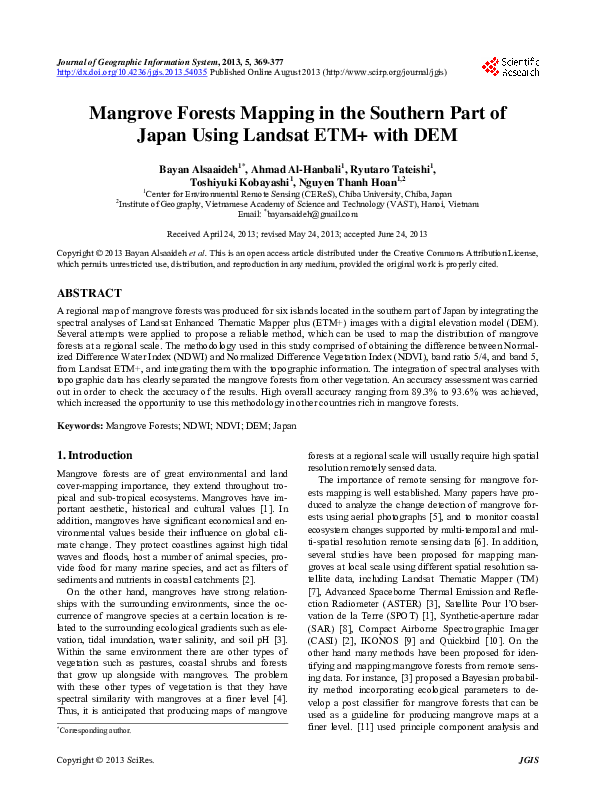 (PDF) Mangrove Forests Mapping in the Southern Part of Japan Using Landsat ETM+ with DEM