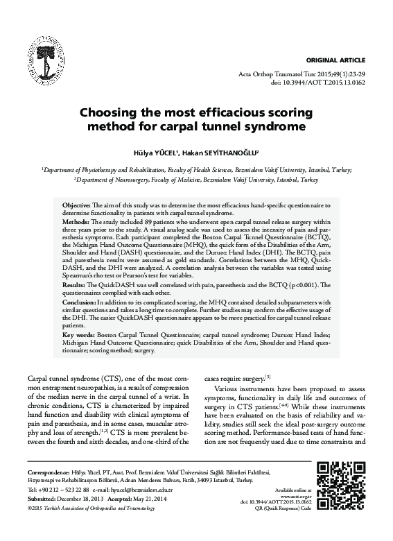 (PDF) Choosing the most efficacious scoring method for carpal tunnel ...