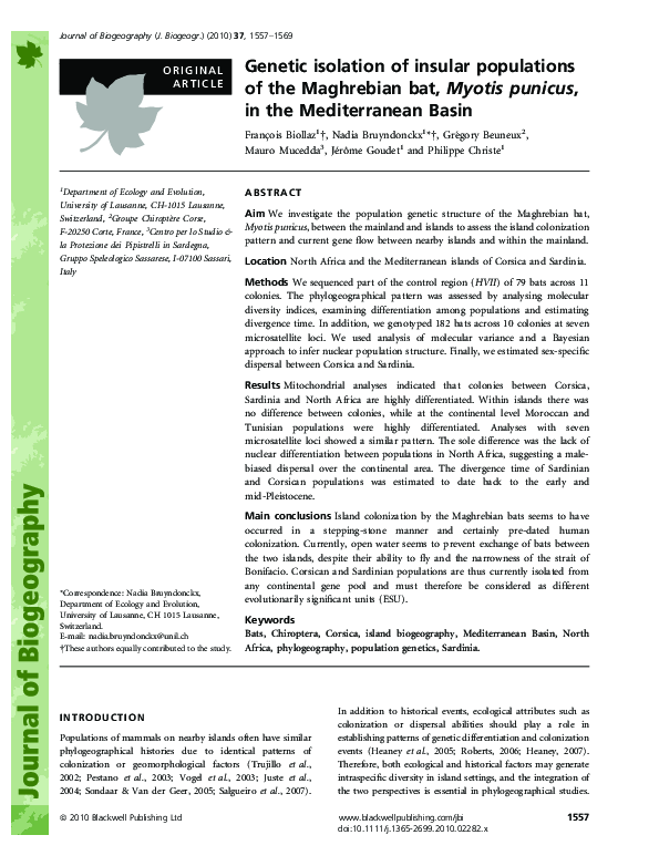 (PDF) Genetic isolation of insular populations of the Maghrebian bat ...