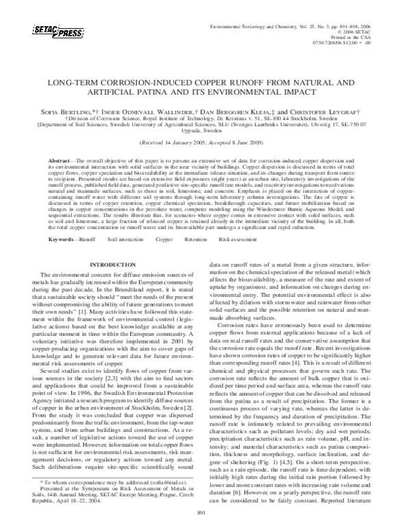 (PDF) Long-Term Corrosion-Induced Copper Runoff from Natural and ...
