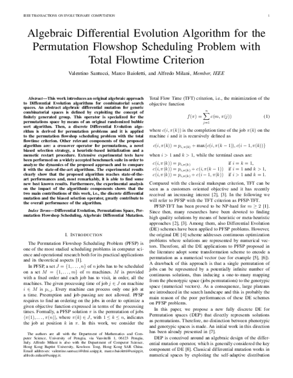 Pdf Algebraic Differential Evolution Algorithm For The Permutation Flowshop Scheduling Problem