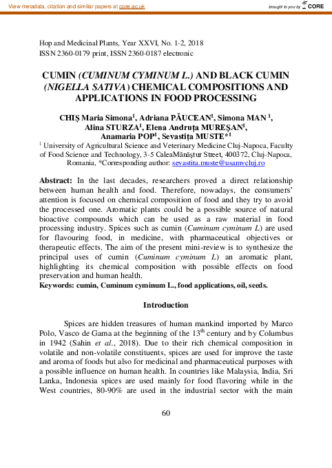 (PDF) Cumin (Cuminum cyminum L.) and black cumin (Nigella sativa) chemical compositions and ...