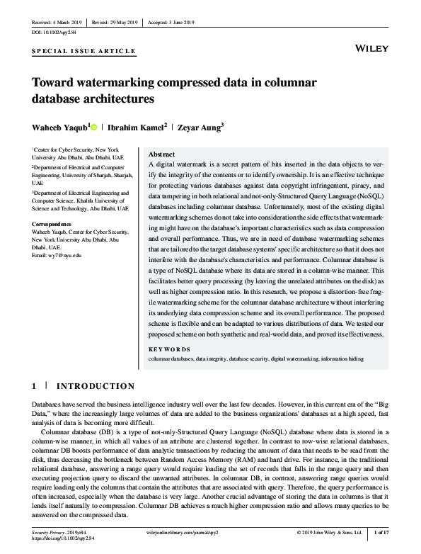 (PDF) Toward watermarking compressed data in columnar database ...
