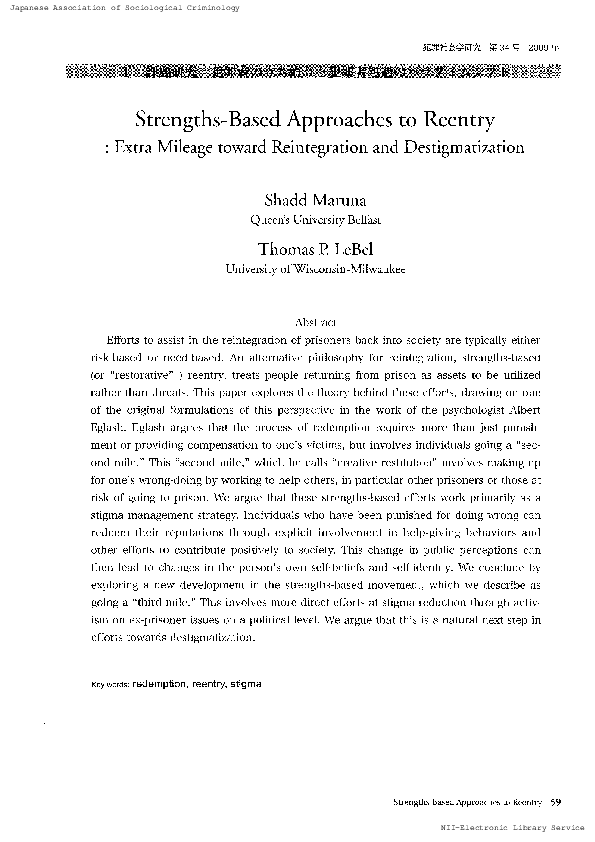 (PDF) Strengths-Based Approaches to Reentry ( Offender Recovery and a ...