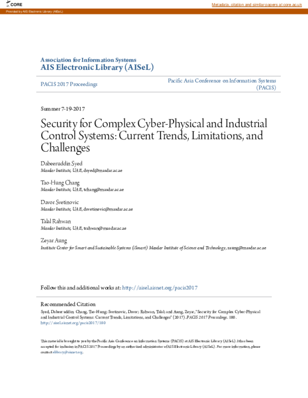 (PDF) Security for Complex Cyber-Physical and Industrial Control ...