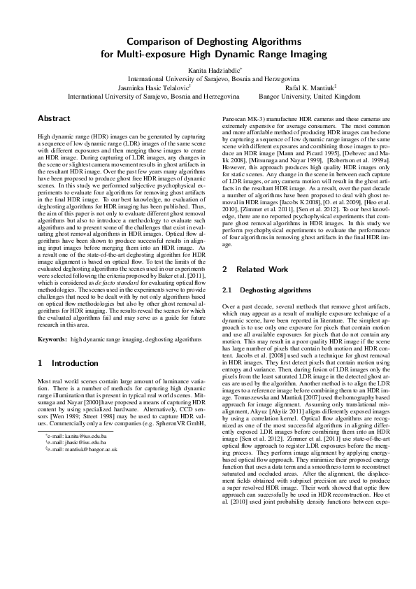 (PDF) Comparison of Deghosting Algorithms for Multi-exposure High ...