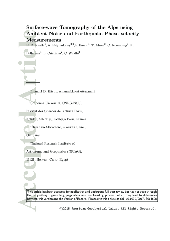 (PDF) Surface Wave Tomography of the Alps Using Ambient-Noise and Earthquake Phase Velocity ...