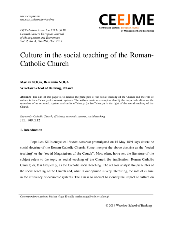 (PDF) Culture in the Social Teaching of the Roman-Catholic Church