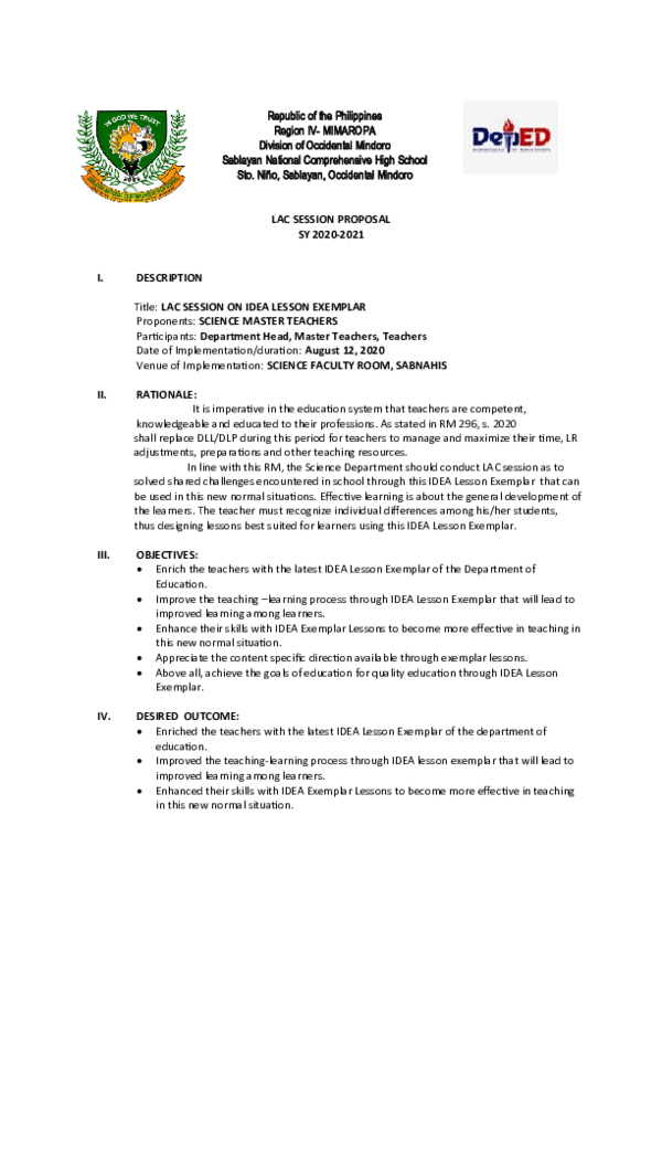 (DOC) Republic of the Philippines Region IV-MIMAROPA Division of ...