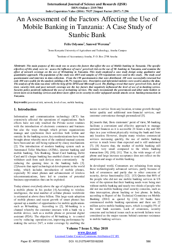 (PDF) An Assessment of the Factors Affecting the Use of Mobile Banking in Tanzania: A Case Study ...
