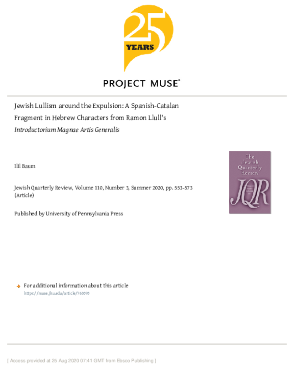 (PDF) Jewish Lullism around the Expulsion: A Spanish-Catalan Fragment ...