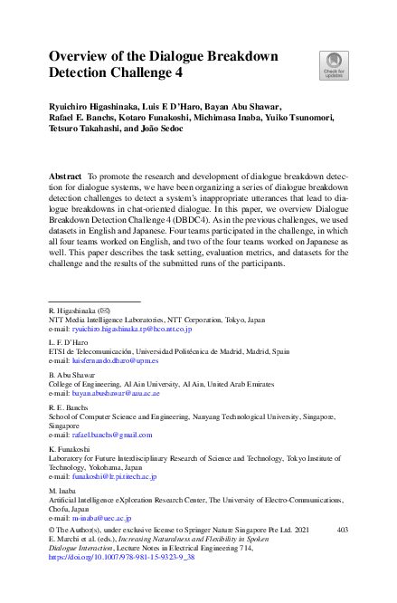 (PDF) Overview of the Dialogue Breakdown Detection Challenge 4