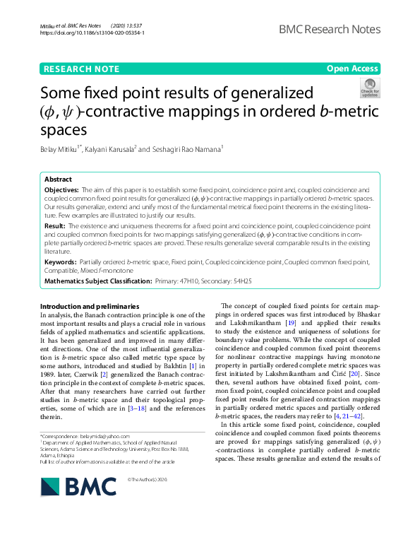 Pdf Some Fixed Point Results Of Generalized [formula See Text] Contractive Mappings In
