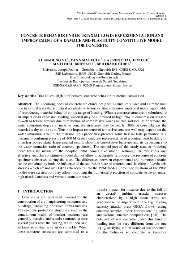 (PDF) Concrete Behavior Under Triaxial Load: Experimentation and Improvement of a Damage and ...