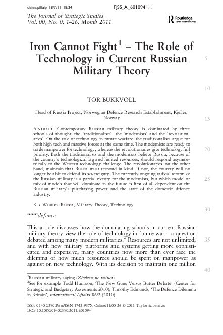 (PDF) Iron Cannot Fight1 – The Role of Technology in Current Russian ...