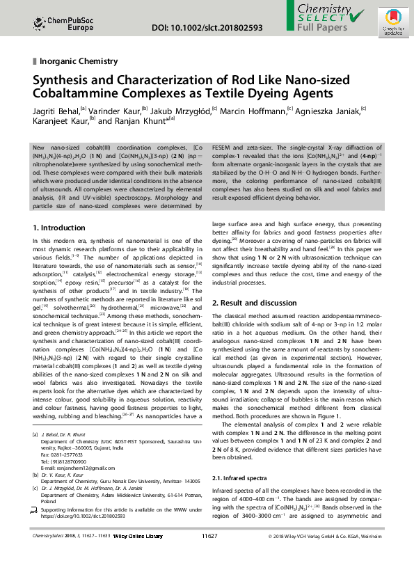 (PDF) Synthesis and Characterization of Rod Like Nano-sized Cobaltammine Complexes as Textile ...