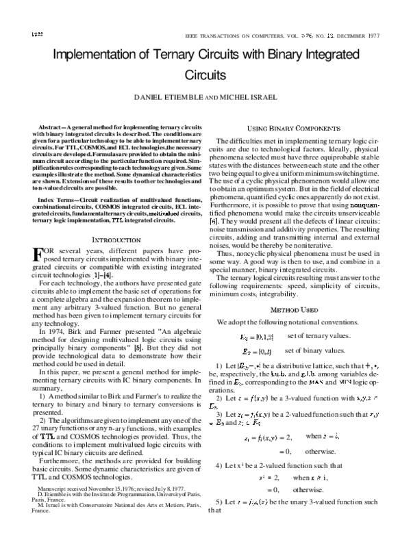 (PDF) Implementation of Ternary Circuits with-Binary Integrated Circuits
