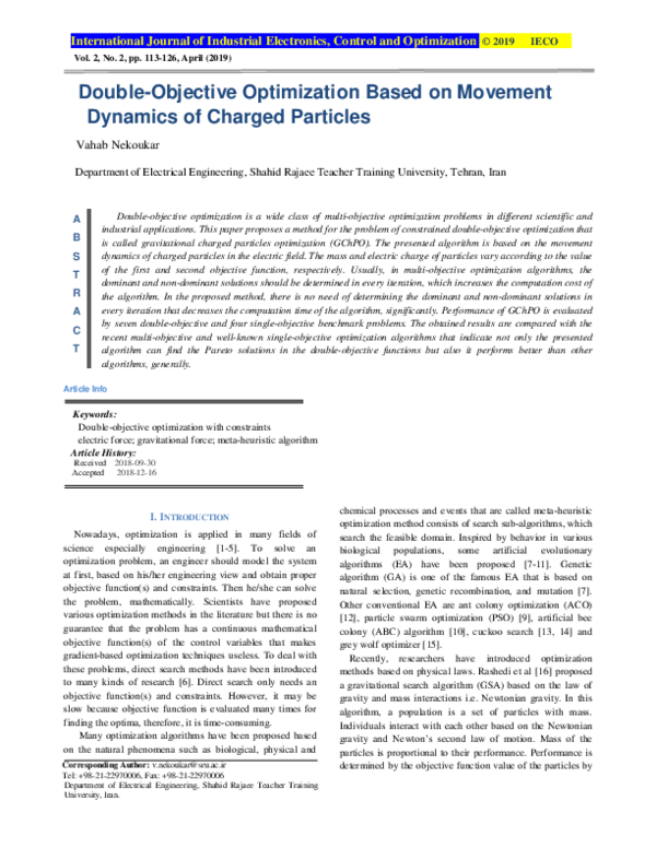 (PDF) Double-Objective Optimization Based on Movement Dynamics of ...
