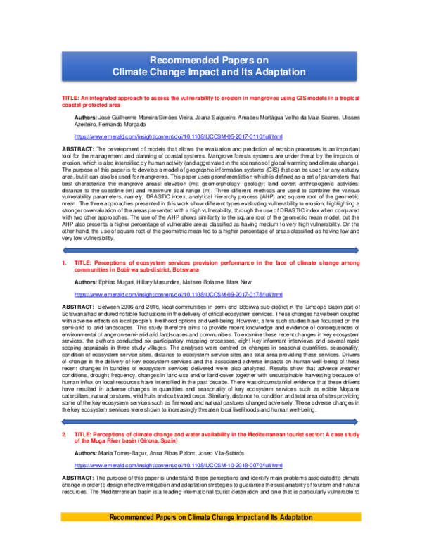 (PDF) Recommended Papers on Climate Change Impact and Its Adaptation