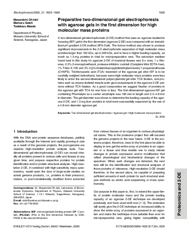 (PDF) Preparative two-dimensional gel electrophoresis with agarose gels ...