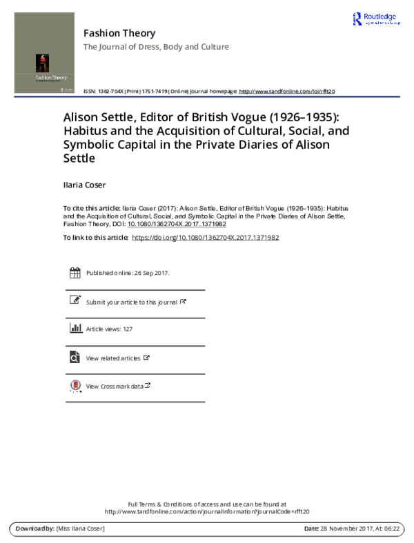 (PDF) Alison Settle, Editor of British Vogue (1926-1935): Habitus and ...