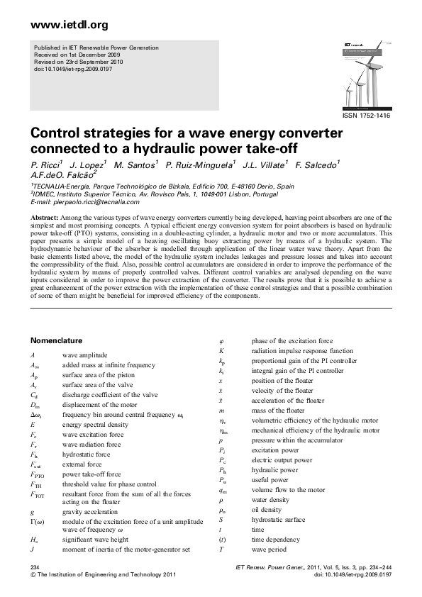 (PDF) Control strategies for a wave energy converter connected to a ...