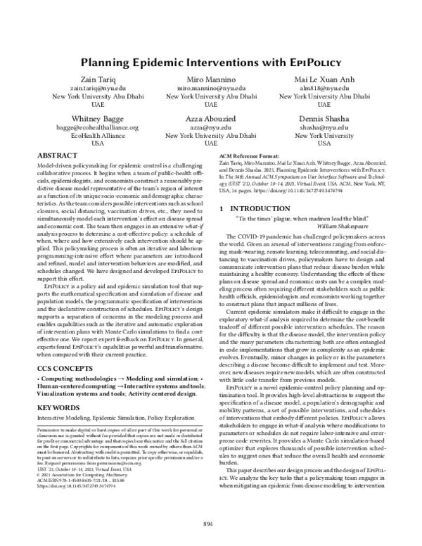 (PDF) Planning Epidemic Interventions with EpiPolicy