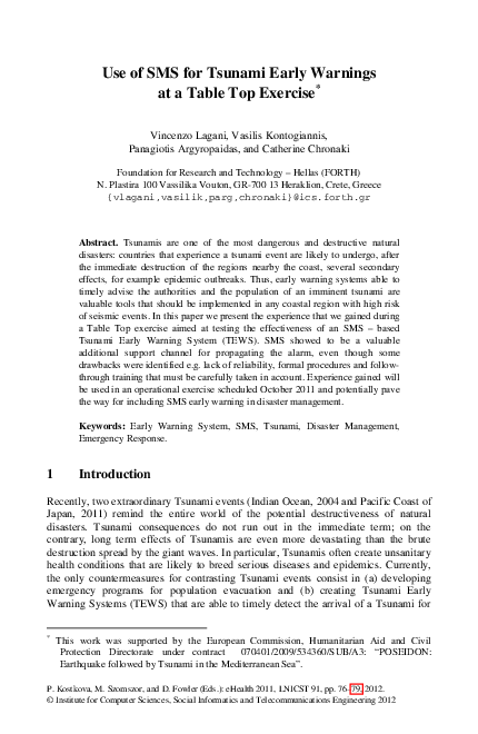 (PDF) Use of SMS for Tsunami Early Warnings at a Table Top Exercise