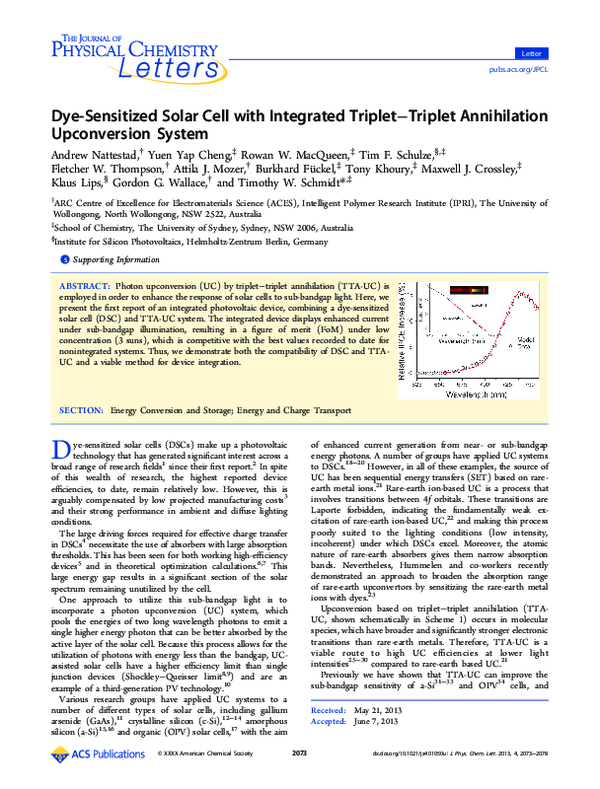 (PDF) Dye-Sensitized Solar Cell with Integrated Triplet–Triplet ...