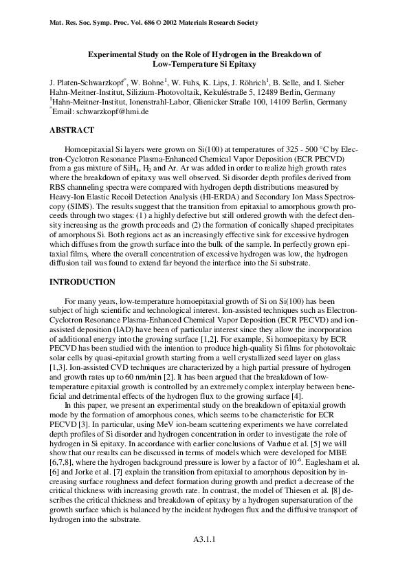 (PDF) Experimental Study on the Role of Hydrogen in the Breakdown of ...