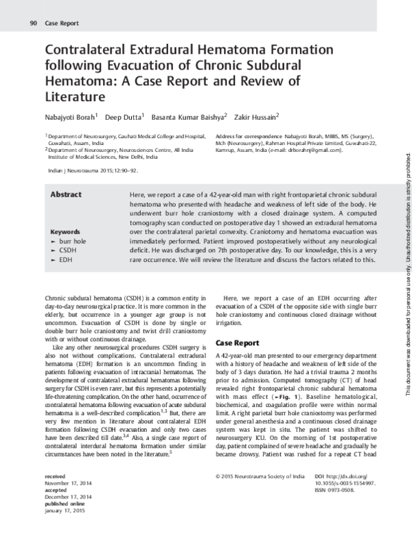 (PDF) Contralateral extradural hematoma formation following evacuation of chronic subdural ...