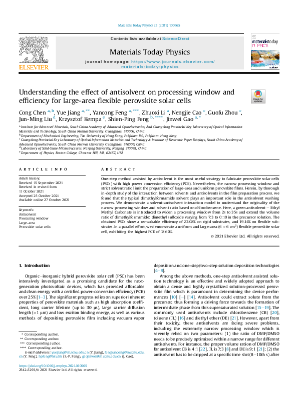 (PDF) Understanding the effect of antisolvent on processing window and ...