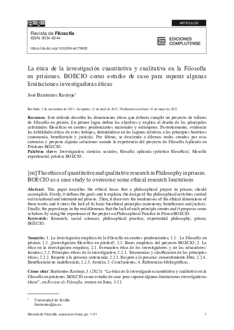(PDF) La ética de la investigación cuantitativa y cualitativa en la Filosofía en prisiones