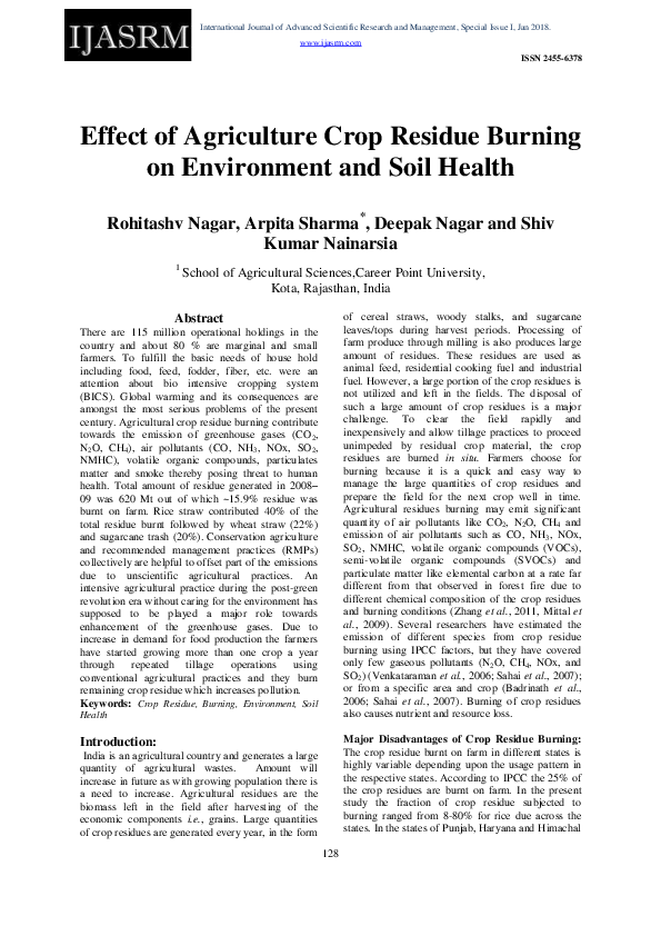(PDF) Effect of Agriculture Crop Residue Burning on Environment and Soil Health