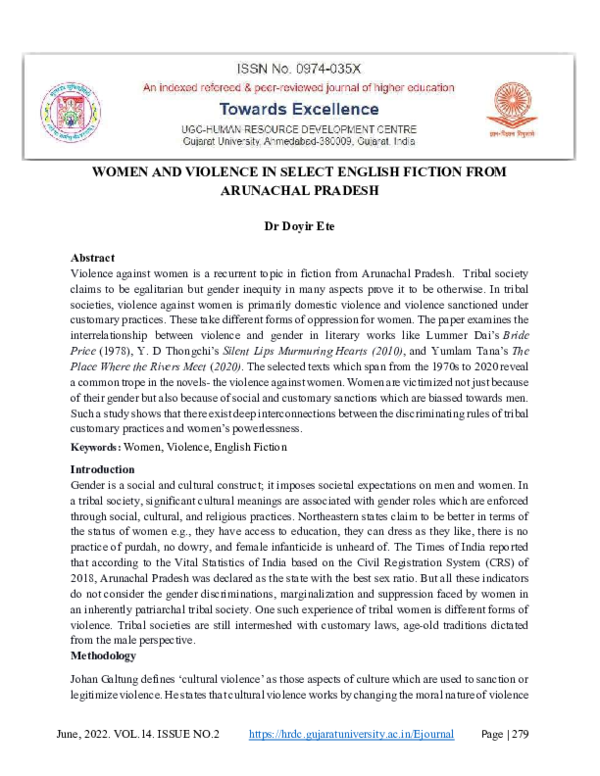 (PDF) WOMEN AND VIOLENCE IN SELECT ENGLISH FICTION FROM ARUNACHAL PRADESH