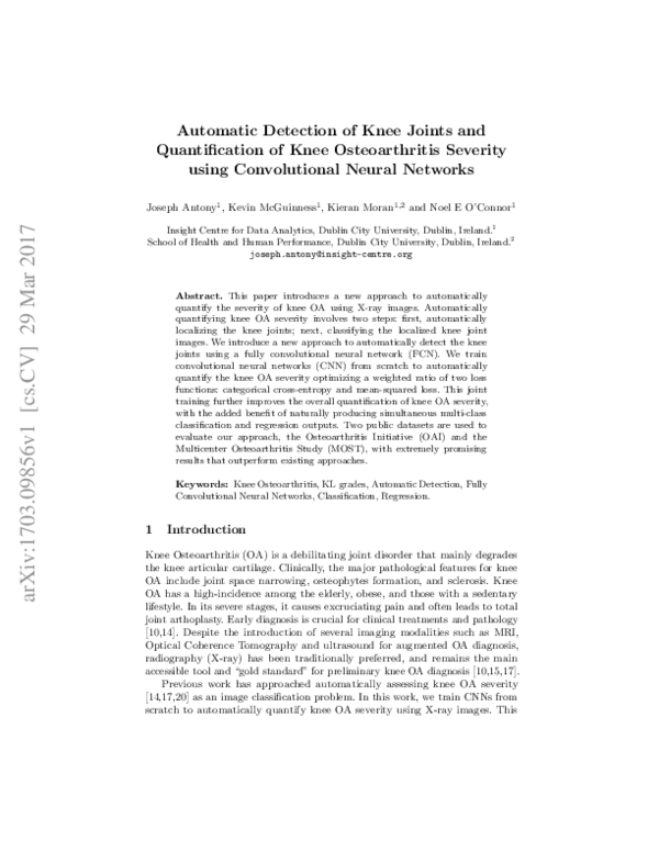 Pdf Automatic Detection Of Knee Joints And Quantification Of Knee Osteoarthritis Severity