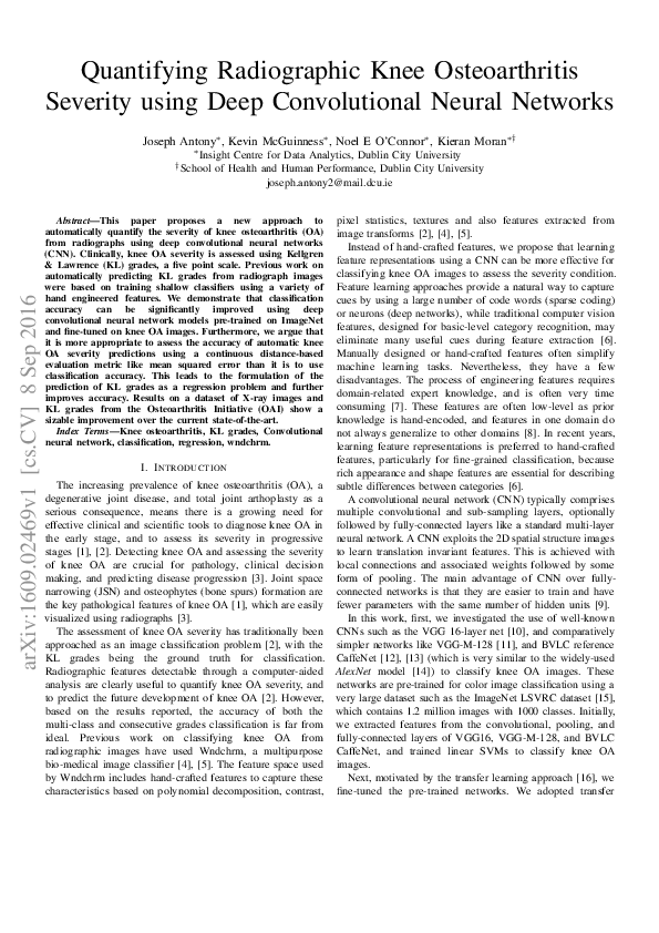 Pdf Quantifying Radiographic Knee Osteoarthritis Severity Using Deep