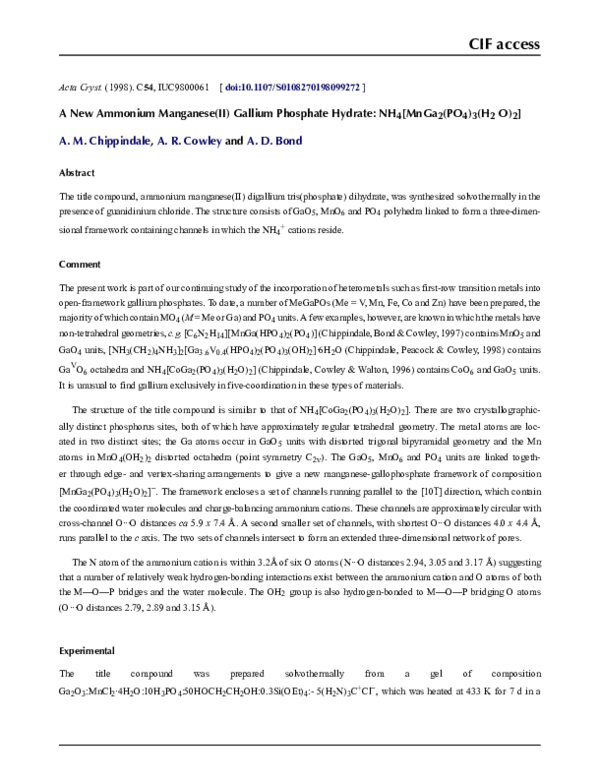 (PDF) A New Ammonium Manganese(II) Gallium Phosphate Hydrate: NH4[MnGa2 ...