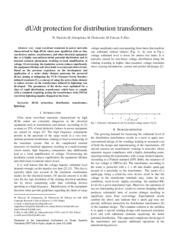 (PDF) dU / dt protection for distribution transformers