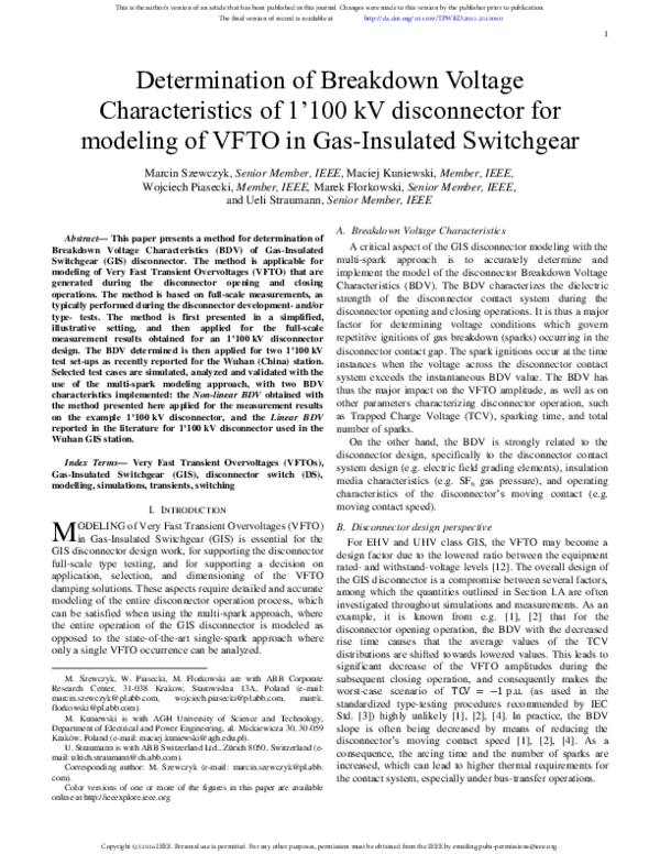 (PDF) Determination of Breakdown Voltage Characteristics of 1'100 kV Disconnector for Modeling ...