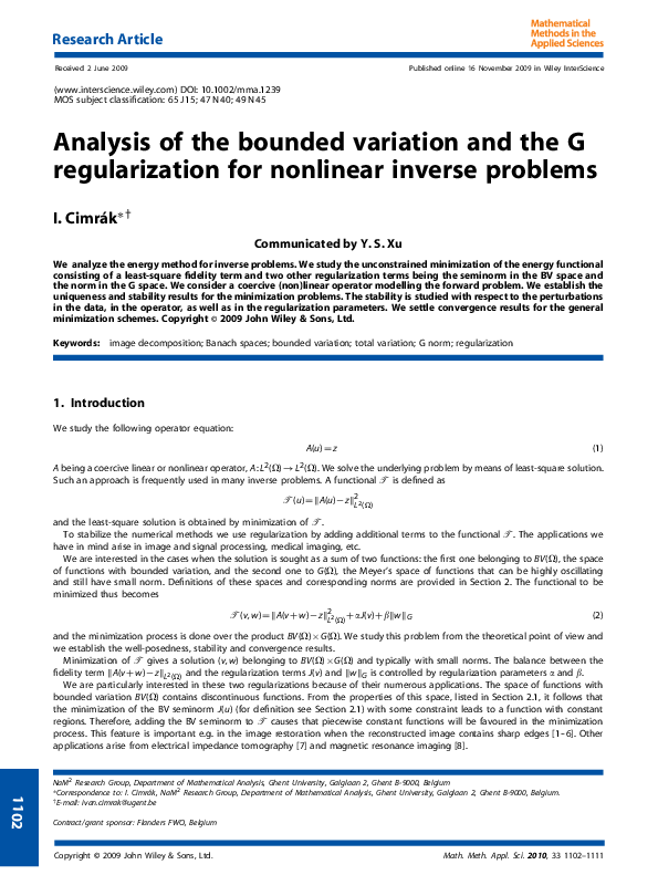 (PDF) Analysis of the bounded variation and the G regularization for ...