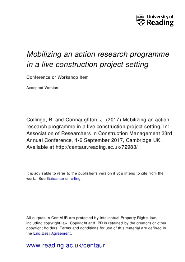 (PDF) Mobilizing an action research programme in a live construction ...
