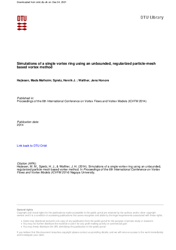 (PDF) Simulations of a single vortex ring using an unbounded, regularized particle-mesh based ...