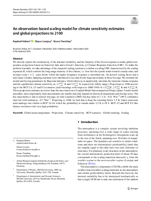 (PDF) An observation-based scaling model for climate sensitivity ...