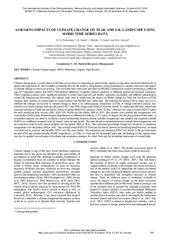 (PDF) Assessing Impacts of Climate Change on Teak and Sal Landscape Using Modis Time Series Data