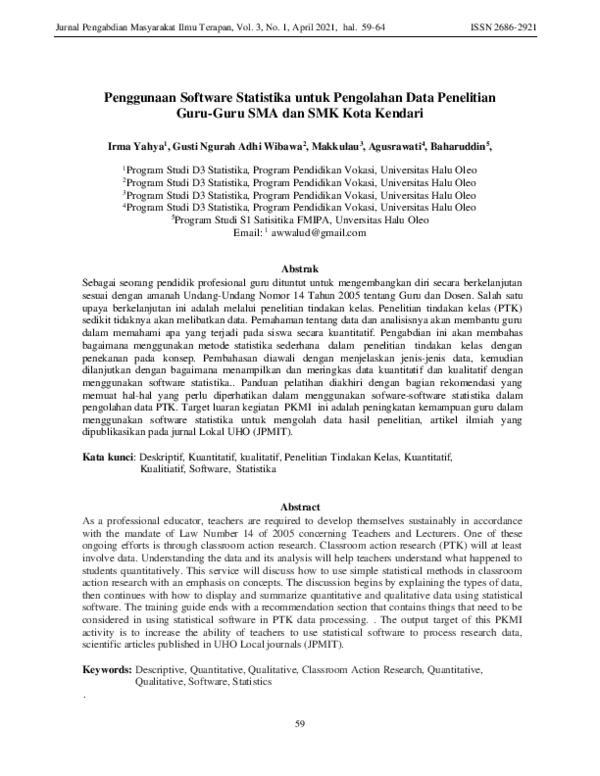(PDF) Penggunaan Software Statistika untuk Pengolahan Data Penelitian ...