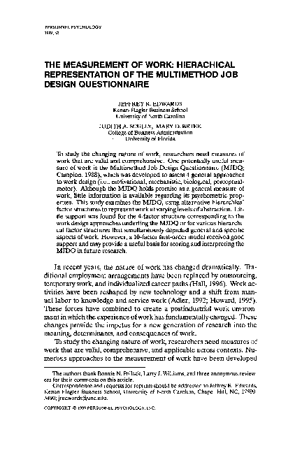 (PDF) The Measurement of Work: Hierachical Representation of the ...