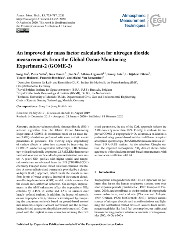 (PDF) An improved air mass factor calculation for nitrogen dioxide ...