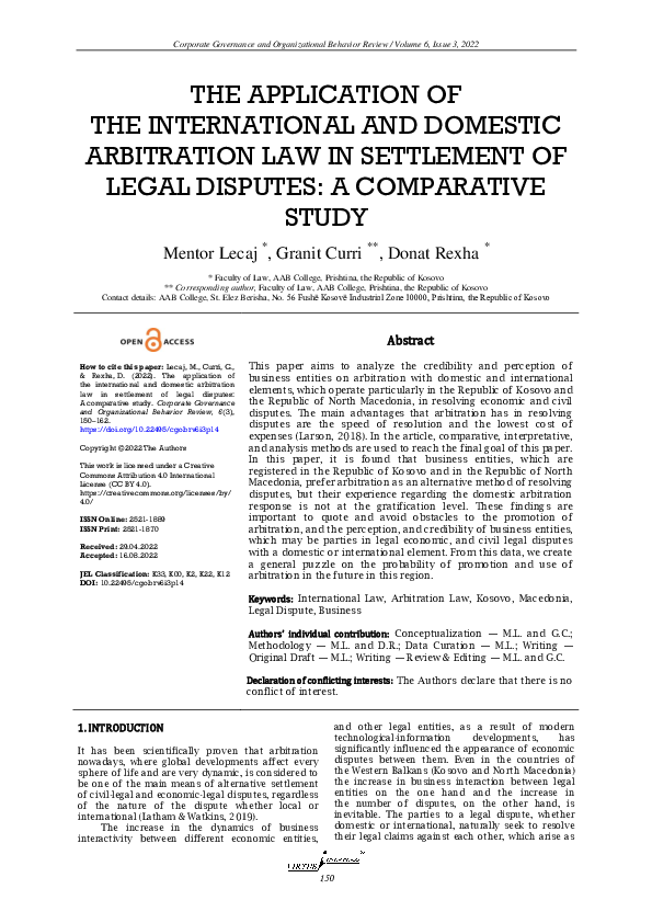 (PDF) The application of the international and domestic arbitration law ...