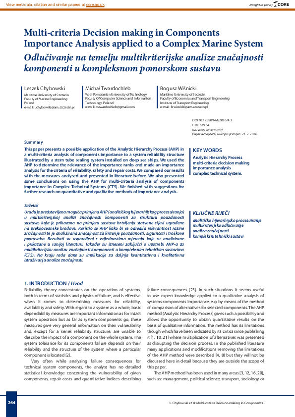 (PDF) Multi-criteria Decision making in Components Importance Analysis applied to a Complex ...